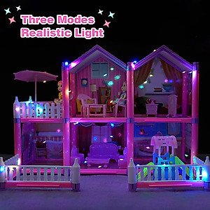 Dollhouse Toy House with Accessories and Furniture, Kids Dollhouses for Girls DIY Doll House Kits with 126 Little Pieces,Dreamhouse Gift for 3 4 5 6 Years Old Toddler Girls (5 Rooms and 1 Balcony)
