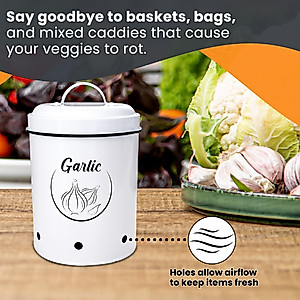 Wishful Home Potato storage | Onion & Potato Storage Container | Garlic, potato Keeper For Counter | Potato & Onion Storage Bin | potato onion garlic storage | 3 Metal Sets with Lid for Kitchen |White