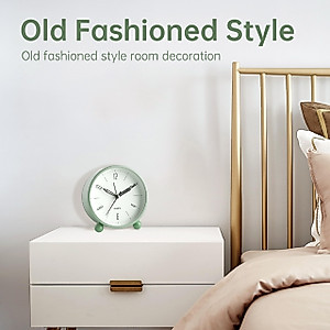 Analog Alarm Clock, 4 inch Super Silent Non Ticking Small Clock with Night Light, Battery Operated, Simply Design, for Bedroon, Bedside, Desk, (Green)