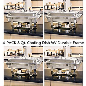 Elegant Design Durable Frame 4 PACK CATERING STAINLESS STEEL Welded CHAFER CHAFING DISH SET 8 Quart PARTY PACK Buffets, Hotel Breakfast Area, Brunches, Wedding Banquets Mirror Dripless Water Pan