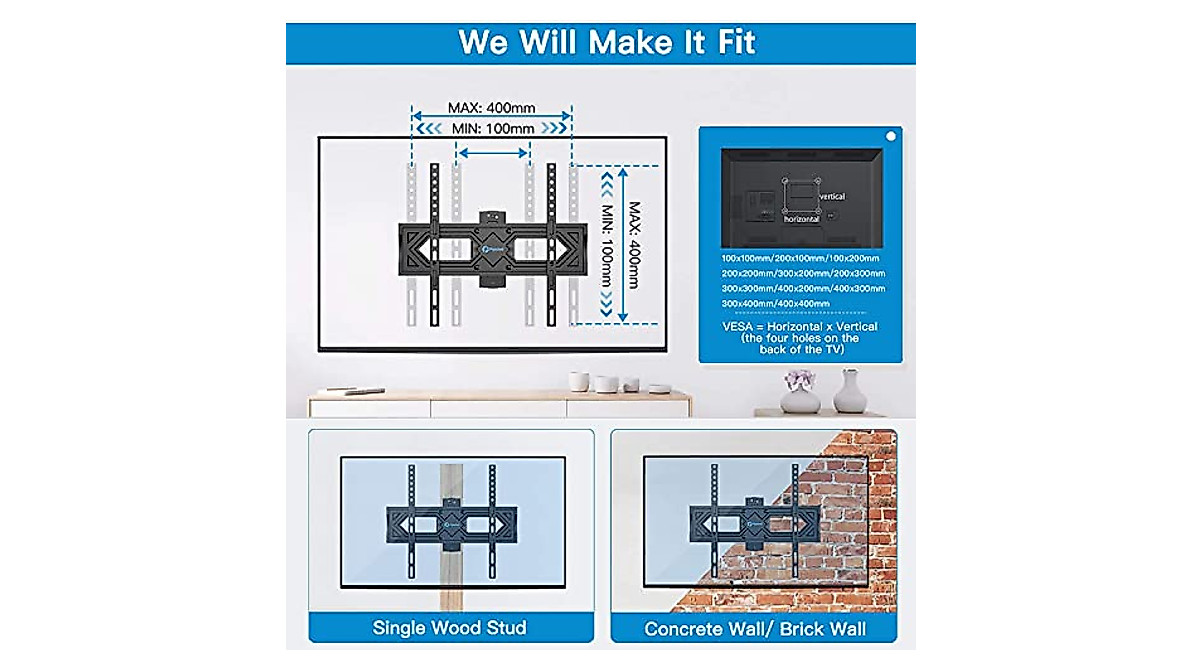 Pipishell Full Motion TV Mount | 26-60" | Swivel & Tilt