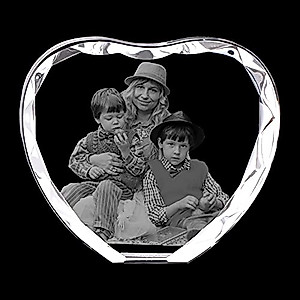 Custom Picture Crystal Heart Shape Couple Photo Frame,Etched Engraved with Picture with Led Light, Personalized Anniversary Wedding Birthday Christmas Gifts for Girlfriend Couples Him Her Wife Women