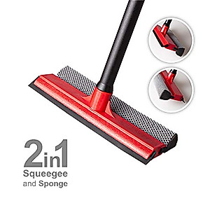 DSV Standard Professional Multi-Functional Window Squeegee | 2-in-1 Window Cleaner for Car Windshield, Gas Station, Shower and Glass | Soft Rubber Blade & Highly Absorbent Sponge Head 8"