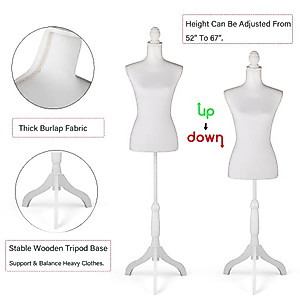 Dress Form Mannequin Torso, Female Sewing Bust Manikin Body, Pinnable Dressmaker Form with Stand for Display, Clothing Design, White