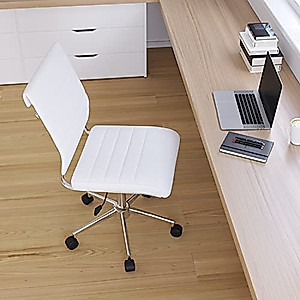 Merrick Lane Corrina White Ergonomic Swivel Office Chair Ribbed Faux Leather Back and Seat Mid-Back Armless Computer Desk Chair with Chrome Base