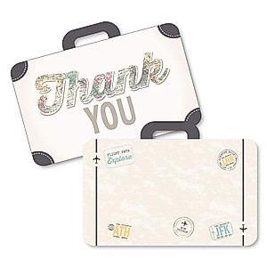 Big Dot of Happiness World Awaits - Shaped Thank You Cards - Travel Themed Party Thank You Note Cards with Envelopes - Set of 12