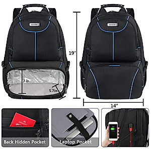 VECKUSON Lunch Bag Backpack, Insulated Cooler Lunch Box Backpack, Extra Large Travel Laptop Backpack TSA Friendly RFID Computer College bag with USB Port for Women Men,Blue