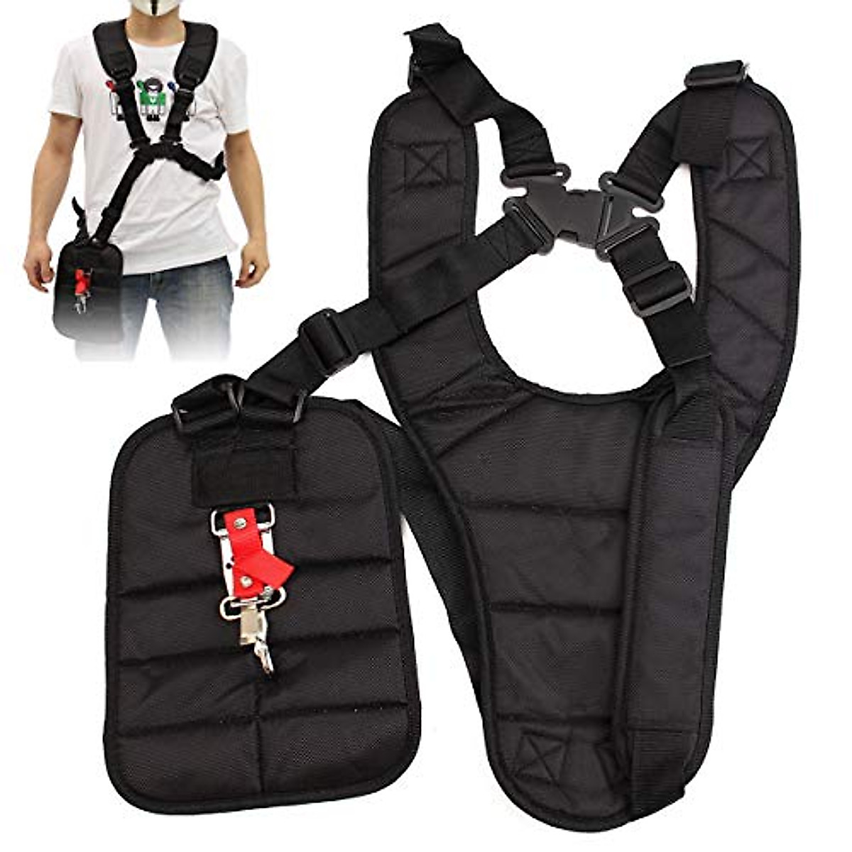 DOITOOL Comfort Padded Belt Shoulder Harness, Trimmer Double Shoulder Harness Strap, Adjustable Nylon Belt for Brush Cutter Garden Lawn (Black)
