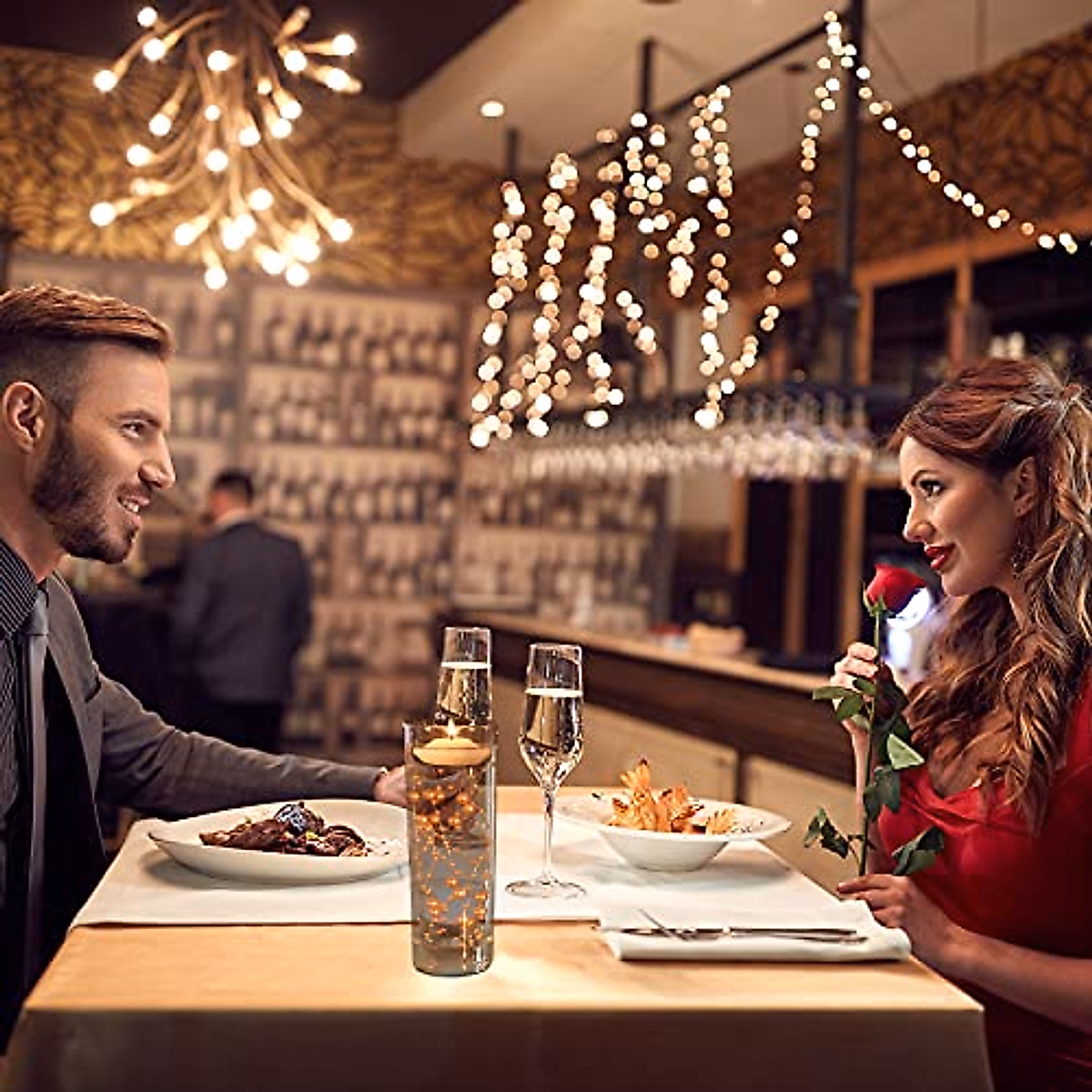 Nuanchu 50 Pieces Artificial Pearl String for Floating Candles 6 Inch Pearl String Vase Fillers Floating Candles Centerpiece for Valentine's Day Wedding Dinning Table Party (Rose Gold)