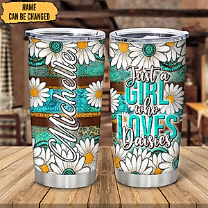 Hyturtle Personalized Gifts For Daisy Flower Lover - Birthday Christmas - Just A Girl Who Loves Daisies Stainless Steel Tumbler 20oz With Straw Lid - Gifts For Her Women Girl Daughter Friend