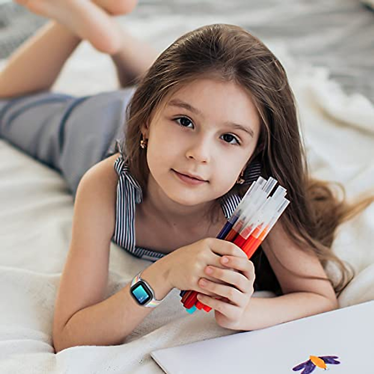 3 Pack Replacement Nylon Bands Compatible with Gabb Watch/Gizmo Watch 3 & 2 & 1, Hook & Loop Design Easy for Kids to Put On & Off, Breathable & Washable, Rainbow+PomeRed+Neon