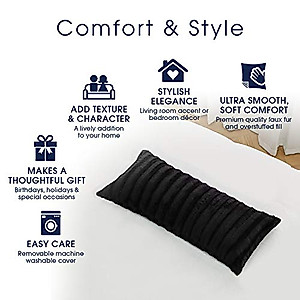 Cheer Collection Faux Fur Throw Pillow - 18" x 40" Long Decorative Body Pillow for Bed or Couch, Black
