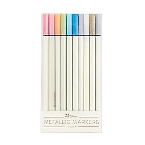 Erin Condren Set of 10 Premium Metallic Markers. Colors - Hot Pink, Dark Coral, Orange, Green, Royal Blue, Navy, Purple, White & Silver. Writing and Drawing Markers