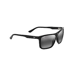 Maui Jim Mamalu Bay Rectangle Sunglasses, Gloss Black/Neutral Grey Polarized, Large