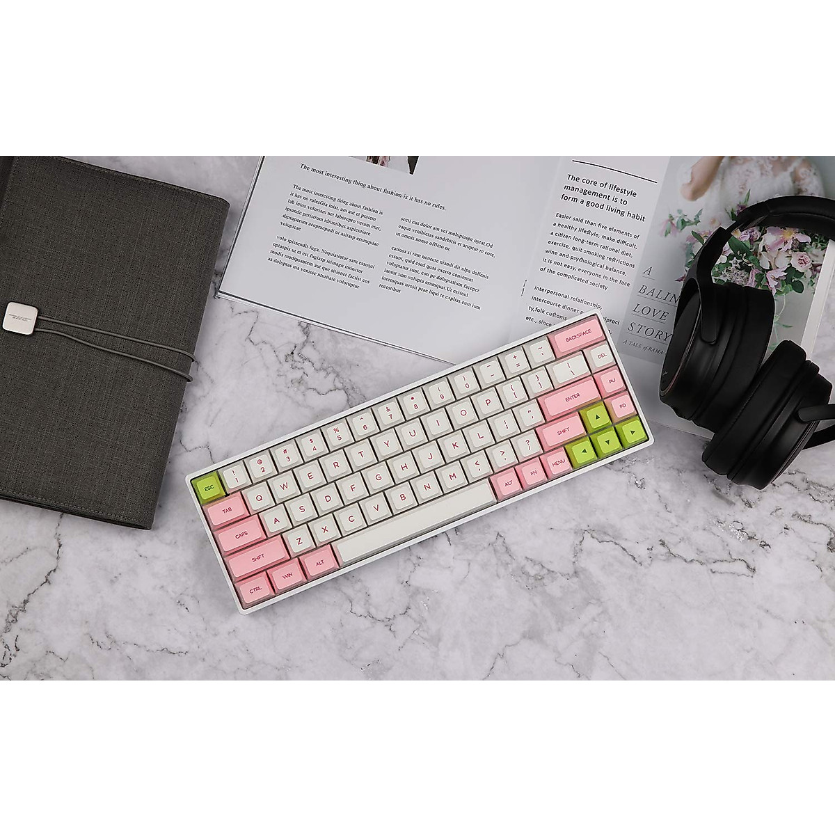 EPOMAKER SKYLOONG SK68 Keys Hot-swap RGB Mechanical Keyboard with Dye-subbed PBT GSA Keycaps, 3Fn Programmable Macros for Mac/Win/Android/iOS (Gateron Optical Blue, Pink White)