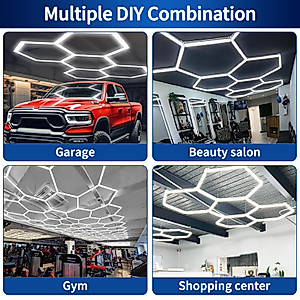 Zheedale Hexagon Garage Lights, Higher Brightness Lumens Honeycomb Hex Led Light 5 Grid for Garage, Auto Beauty Shop, Car Detailing Shop, Workshop, Basement, 3 Year Warranty