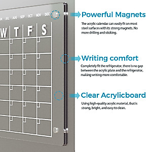 Magnetic Acrylic Calendar for Fridge 17"x12" Clear Dry Erase Calendar Board for Refrigerator Includes 4 Dry Erase Markers and Eraser