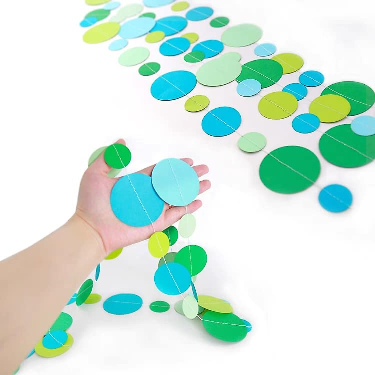 JEYE Blue and Green Circle Dots Party Garland Banner Decoration Polka Dots Paper Streamer Backdrop Hanging Decor for Baby Shower Birthday Wedding Christmas Graduation, Pack of 2, 26ft/8m in Total
