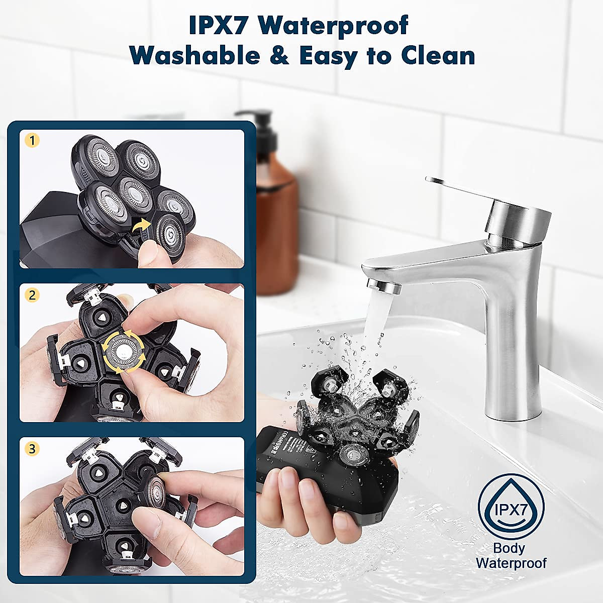 Head Shaver for Men, YBLNTEK 5-in-1 Electric Razor for Men Cordless LED Bald Head Shaver, IPX7 Waterproof 6D Rotary Shaver Grooming Kit with Nose Hair Trimmer, Valentine's Day Gift for Men, Husband