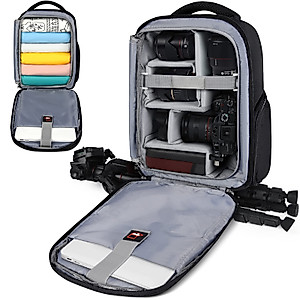 Lubardy Camera Bag Professional DSLR SLR Mirrorless Camera Backpack 15.6 Inch Waterproof Laptop Backpack Anti-Theft Camera Case with Rain Cover Large Capacity Photography Backpack for Men Women, Black