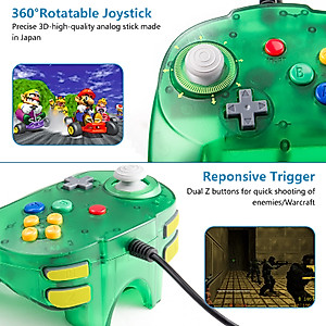 KIWITATA 2 Pack N64 Remote Controller, kiwitatá Retro N64 Wired 64-bit Mini Gamepad Upgraded Joystick Replacement for N64 Console (Clear Green)