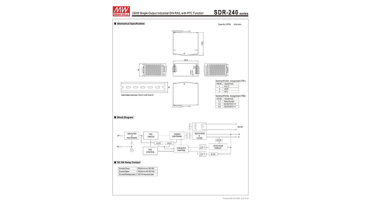 MW Mean Well SDR-240-48 Power Supply - 48V 5A Efficiency
