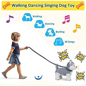 Husky Walking and Barking Puppy Dog Toy with Control Leash,Realistic Wagging Tail Robot Interactive Musical Dancing Animated Plush Stuffed Animal Electronic Pet for Kids Toddlers