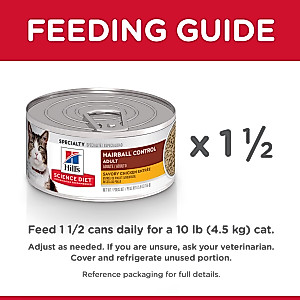 Hill's Science Diet Hairball Control, Adult 1-6, Hairball Control Support, Wet Cat Food, Chicken Minced, 5.5 oz Can, Case of 24