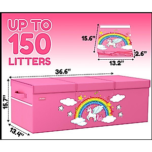 RUTIFUN Extra Large Kids Toy Storage Organizer, Collapsible Toy Baskets Storage, Large Toy Chest Basket with Lid, Unicorn Baby Toy Bins for Girls, Toy Box for Boys, w/Glow-in-the-Dark Stickers, Pink