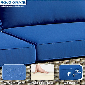 ovios Patio Furniture Set, 12 PCS Big Size Outdoor Furniture Set All Weather Rattan Wicker Sofa Sectional Set with Glass Table, Garden, Backyard, No Assembly Required (Navy Blue-Grey)