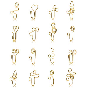 REVOLIA 16Pcs Stainless Steel African Nose Cuff Faux Nose Rings for Women Non Piercing Fake Nose Ring Set G