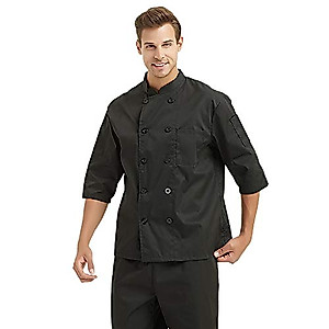 TopTie Unisex Classic 3/4 Sleeve Active Chef Coat-Black-M