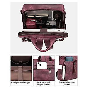 FADEON Laptop Backpack Purse for Women Large Designer PU Leather Laptop Bag, Ladies Computer Shoulder Bags