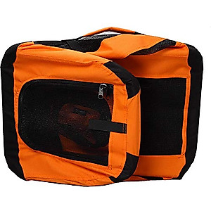 PET LIFE '360° Vista View' Zippered Soft Folding Collapsible Durable Metal Framed Pet Dog Crate House Carrier, Large, Orange