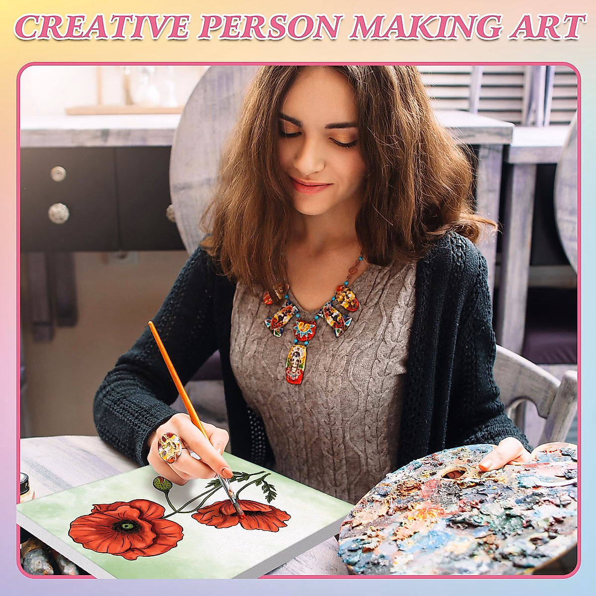 8 Pack 8x10 Inches Flowers Theme Pre Drawn Canvas to Paint, Pre Printed Canvas for Ladies Sip and Paint Party Favor, Pre Sketched Canvas for Painting for Adults