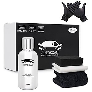 Autokcan Nano Ceramic Coating for Cars, 10H High Gloss 50ML Anti-Scratch SiO2 Ceramic Coating Super Hydrophobic Mirror Paint Sealant Protection with Gloves 2 Years Warranty