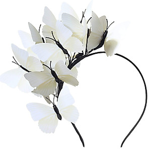 Coucoland Butterfly Fascinator Hats Monarch Butterfly Headband Crown Tea Party Kentucky Halloween Costume Headpiece D-white