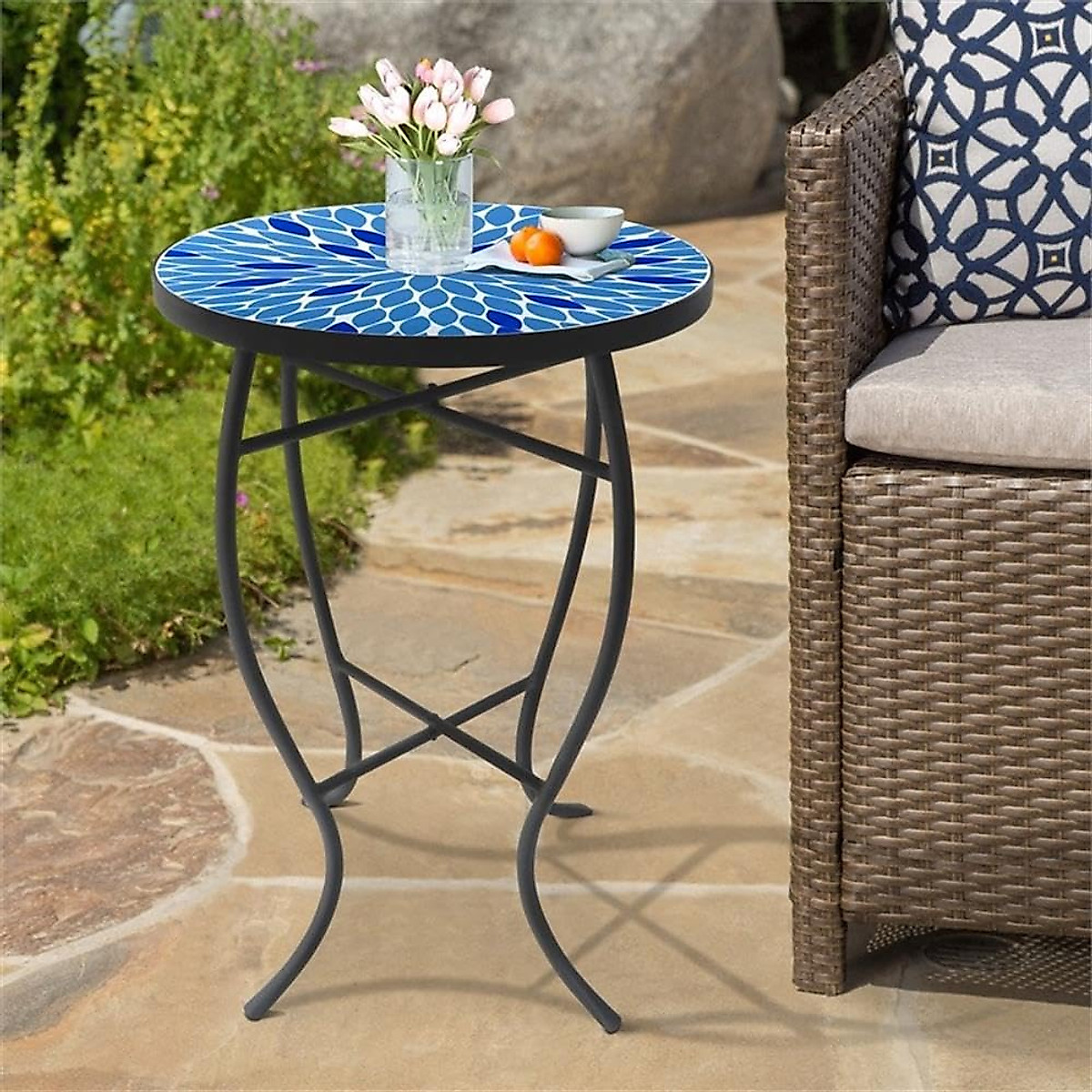 Saint Birch Lori Mosaic Folding Side Table (Dark Blues)