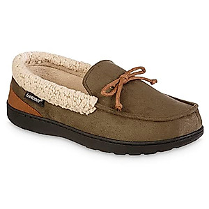 isotoner Men's Recycled Advanced Memory Foam Microsuede Vincent ECO Comfort Moccasin Slippers, Loden, 9.5-10.5