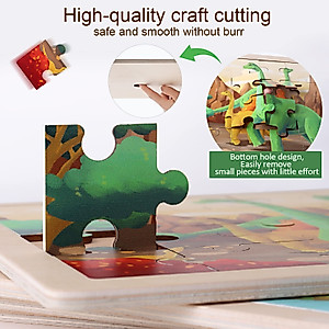 BESTAMTOY Wooden Dinosaur Puzzles for Kids Ages 3-5.4 Packs 24 PCs Jigsaw Puzzles Preschool Educational Brain Teaser Boards Toys Montessori Toys for 3 Years Old and Up