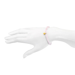 Satya Jewelry 4mm Rose Quartz and 18K Yellow Gold Plated Mini Lotus Stretch Women's Bracelet, 7"