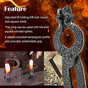 Blacksmith 5/8-inch Bolt Jaw Tongs Anvil Vise Forge Tongs for Railroad Spikes, for 5/8-Inch Round & Square Bar