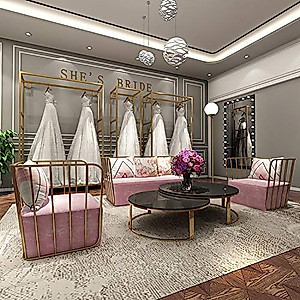 HOMEKAYT Gold Clothing Racks with Shelves, Weeding Dress Retail Clothes Rack,Freestanding Rack, Shoes Bags Clothes Organizer Garment Rack (59" L)