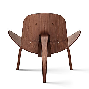 Furgle Mid Century Modern Chair Tripod Design Shell Chair with Black PU Leather Plywood Solid Wood Cute Accent Chair for Living Room, Reading Side Chair for Bedroom, Study, Office