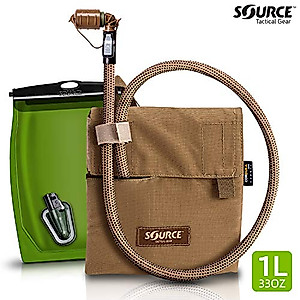 Source Tactical Kangaroo 1L Collapsible Widepac Hydration Bladder with Pouch - Leakproof Widepac Closure - Zero Taste and Virtually Self-Cleaning - 34oz