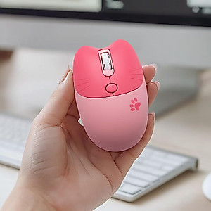 Lomiluskr Cute Cat Wireless Mouse, Lightweight Soundless Mouse, 2.4G Wireless Mice, Candy Colors, Kawaii Mouse for Girls and Kids (Pink)