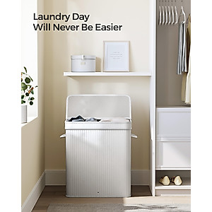 SONGMICS Laundry Hamper with Lid, Bamboo Laundry Basket, Removable Machine Washable Laundry Basket, with Handles, 26.4-Gallons, for Laundry Room, Bedroom, Bathroom, Cloud White ULCB063W01