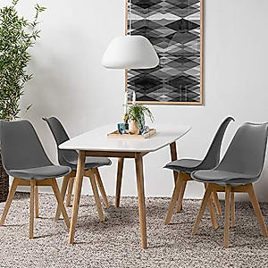 Furniwell Dining Chairs Mid Century Modern DSW Chair Upholstered Side Kitchen Chairs with Wood Leg and Soft Padded Cushion Shell Tulip Chairs for Kitchen, Dining, Bedroom, Living Room Set of 4 (Gray)