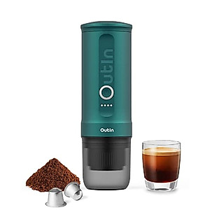 Outin Nano Portable Electric Espresso Machine with 3-4 Min Self-Heating, 20 Bar Mini Small 12V 24V Car Coffee Maker, Compatible with NS Capsule & Ground Coffee for Camping, Travel, RV, Hiking, Office