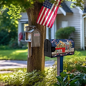 Dacawin Summer Sunflower Magnetic Mailbox Covers Blue Floral Patriotic American Flag Mailbox Post Cover July 4th Flower Mailbox Decor Waterproof Mailbox Wraps Standard Size 21X18 Inch